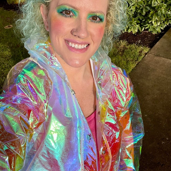 Holographic Jacket - Hologram Rain Coat - Unique Iridescent Rainbow ...