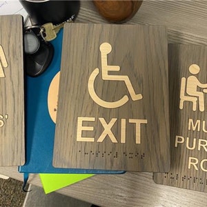 Recessed Wood Restroom Sign Set Modern Bathroom - Etsy