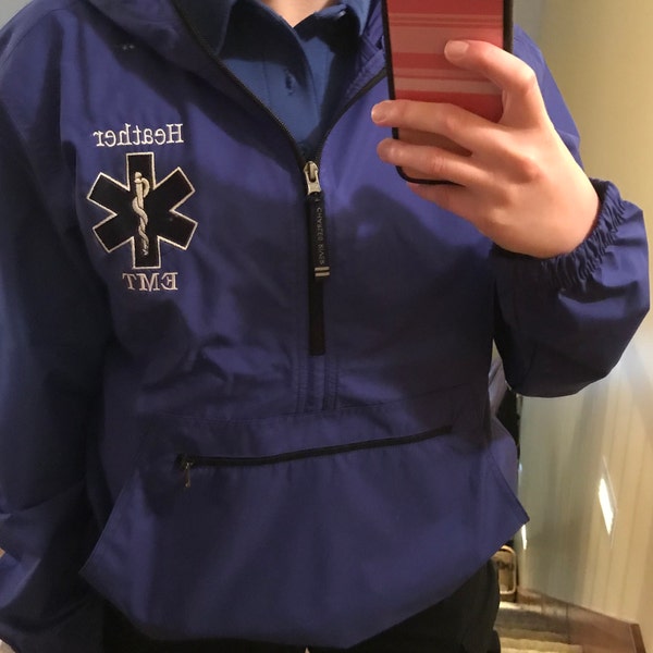 Custom EMT EMS Paramedic Rain Jacket: Charles River Pack-n-go Pullover ...