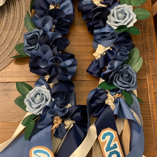 School Color Graduation Celebration Rose Hawaiian Ribbon Lei - Etsy
