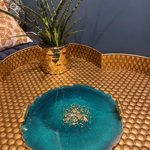 Handmade Geode Resin Tray: Decorative Gold Handle Tray - Etsy