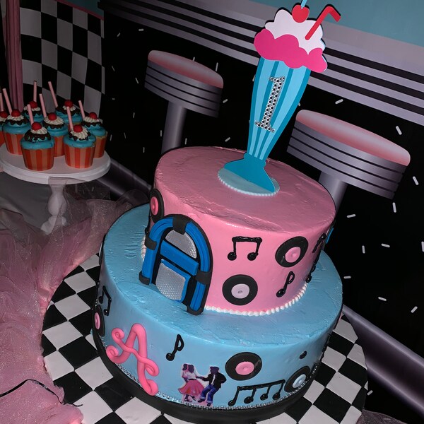 MILKSHAKE CAKE TOPPER Free Shipping 50s Birthday 50s Party Poodle ...