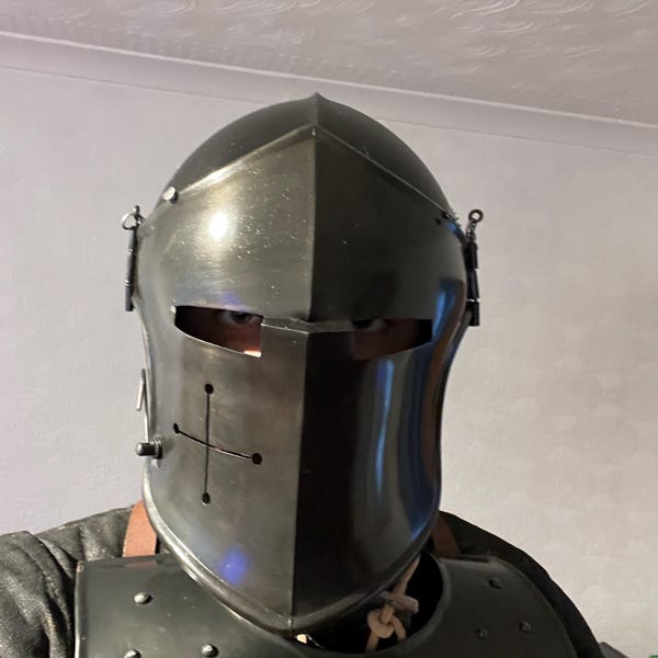 Silver Black Barbuta ~ Medieval Knight Armor 18g Mild Steel Helmet ...