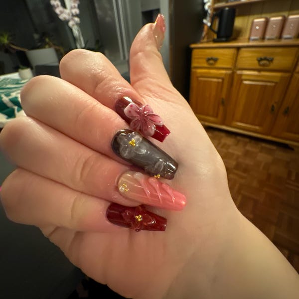 3D Sun Star Gothic Press on Nails Short Almond Nails/green Nails/gothic ...