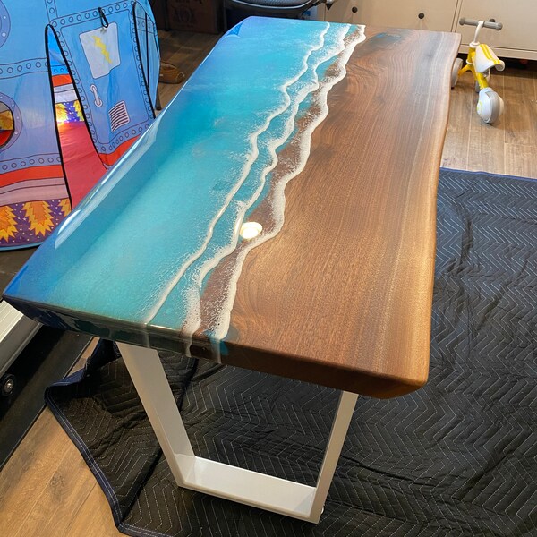 Your Custom Black Walnut Ocean Desk, Wave Desk, Beach Desk, Live Edge ...