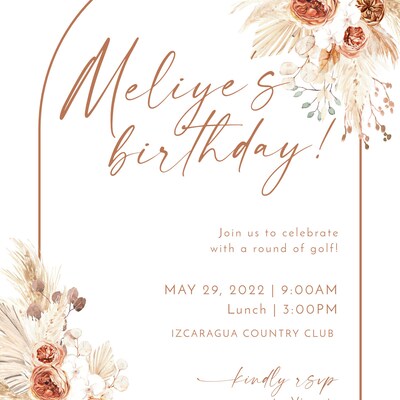 Boho Birthday Party Invitation, First Birthday Party Invite, Muted ...