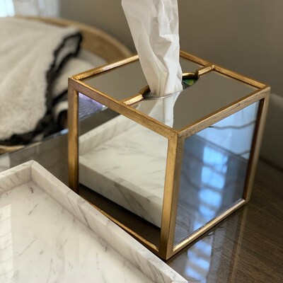 Gold Square Tissue Box Cover From Peru, Handmade Crystal Mirror Tissue ...