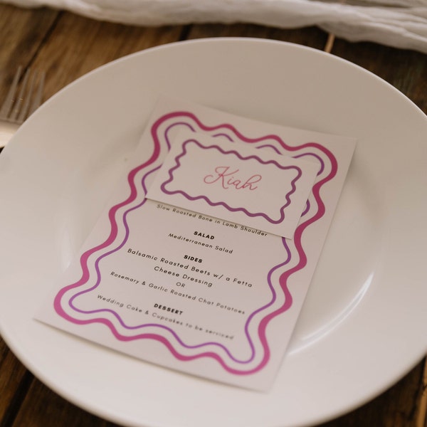 Curvy Place Cards, Colorful Name Cards, Wavy Border, Curvy Invitation ...