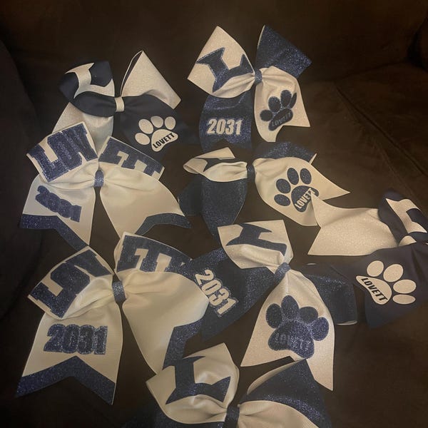 Personalized School Spirit Bow Cheer Bow Gameday Bow Custom Colors For Ribbon And Glitter