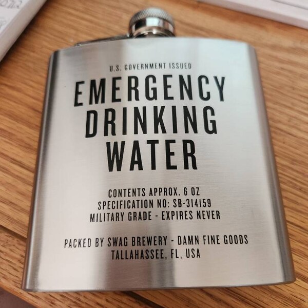 Emergency Drinking Water | Damn Fine Hip Flask | 6oz Stainless Steel ...