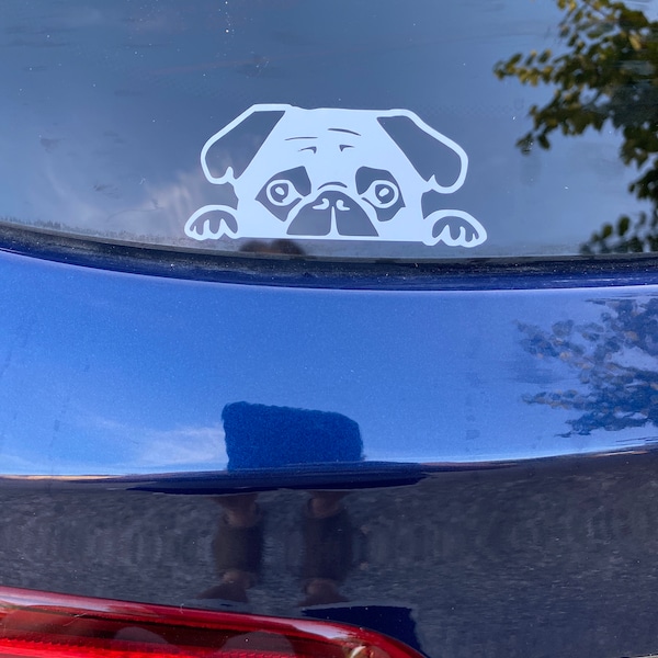Peeking Pug Car Window Decal, Dog Decal, Fur Babies, Laptop Sticker ...