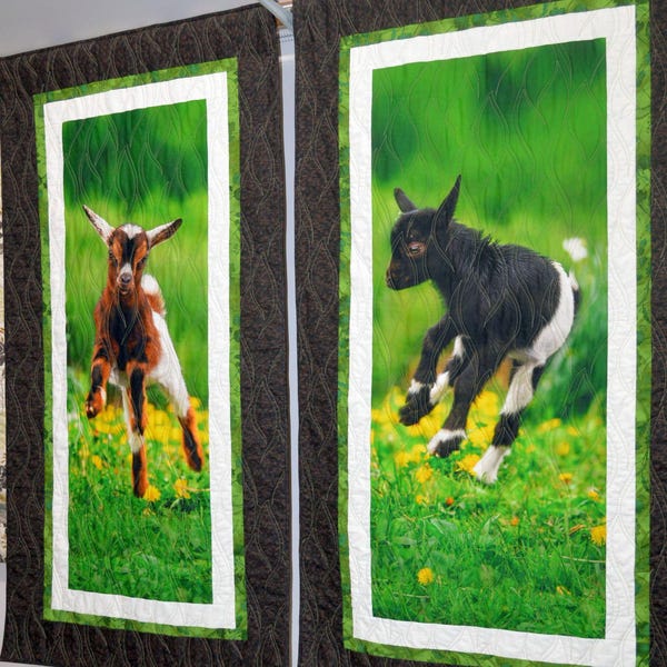 35" Fabric Panel | David Textiles Digital Kids Playing Goats Scene ...