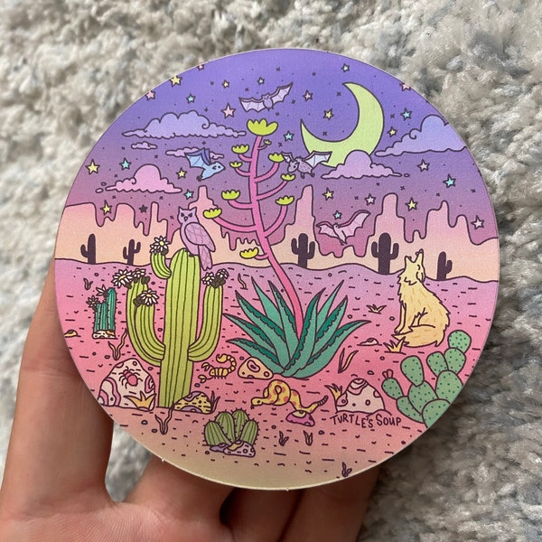 Dreamy Desertscape, Desert Nightlife Holographic Sticker, Metallic ...