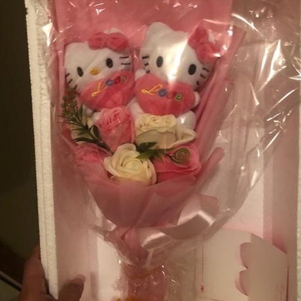 Red Rose Plushie Bouquet With Blue Wrapping | Handmade Gift With Cute ...