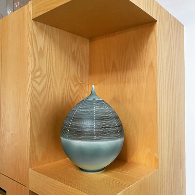 Slab/hand Built Stoneware Pitcher With Grey Blue Glazes Made - Etsy