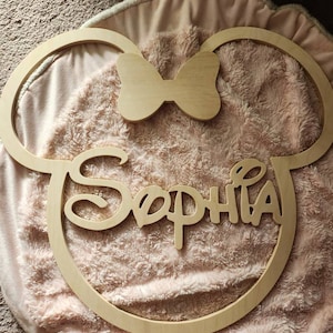 Disney Minnie Mouse Silhouette Name Decor, Wooden Minnie Mouse With Bow ...