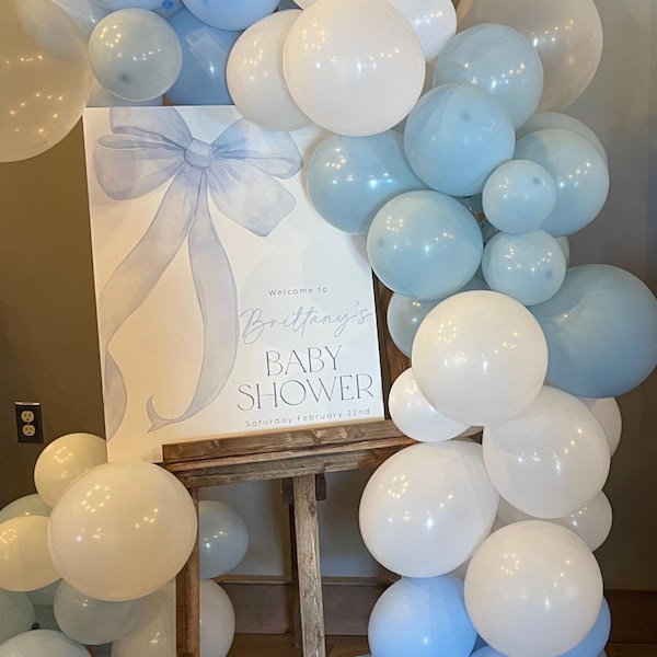 Blue Bow Welcome Sign, Blue Bow Baby Shower Welcome Sign Printable ...