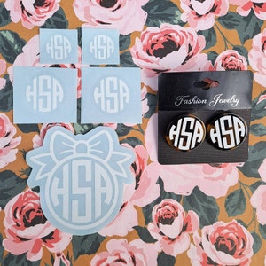 Mini Monogram Decals, 1/2 Decals, Small Vinyl Stickers, Monogram ...