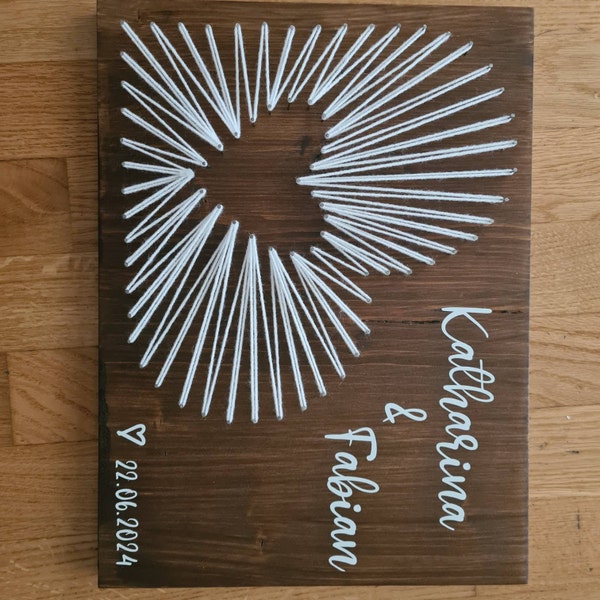 Hochzeitsgeschenk Holz Fadenbild Nagelbild Herz personalisiert - Etsy.de