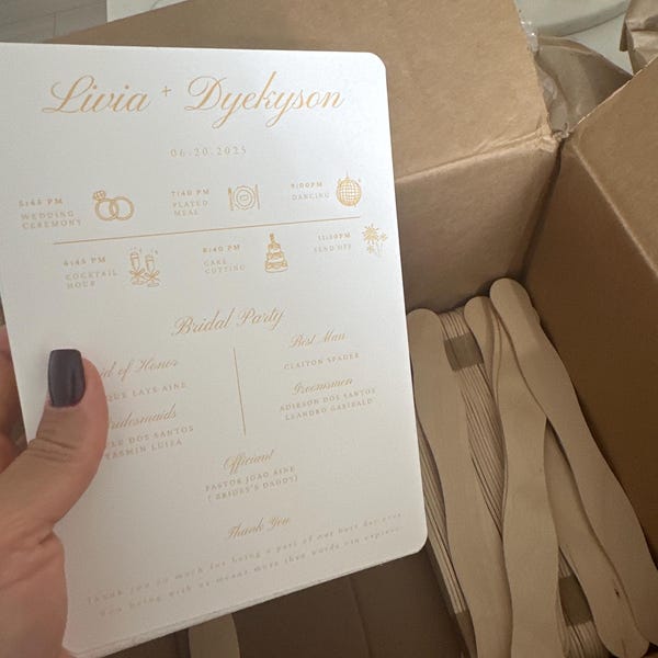 PRINTED + SHIPPED Wedding Program Fans Assembled Timeline - Minimalist ...