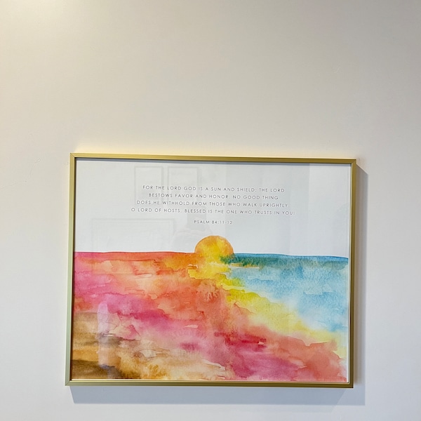 Watercolor Sunrise Painting Christian MODERN Colorful Wall Art Print ...