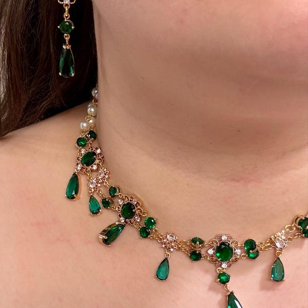 Emerald Green Necklace, Crystal Bridal Necklace, Formal Evening ...