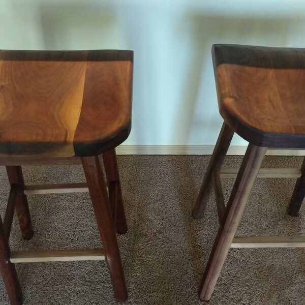 Sculpted Walnut Bar Stools// Rustic Dining Chair//wooden Bar Stools ...