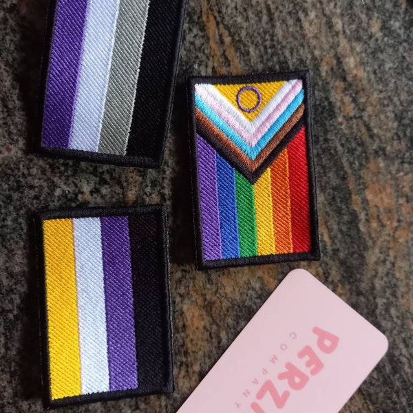 Inclusive Progress Pride Flag Embroidered Patch | LGBT Gay Queer Trans | Hook and Loop, Iron-on ...