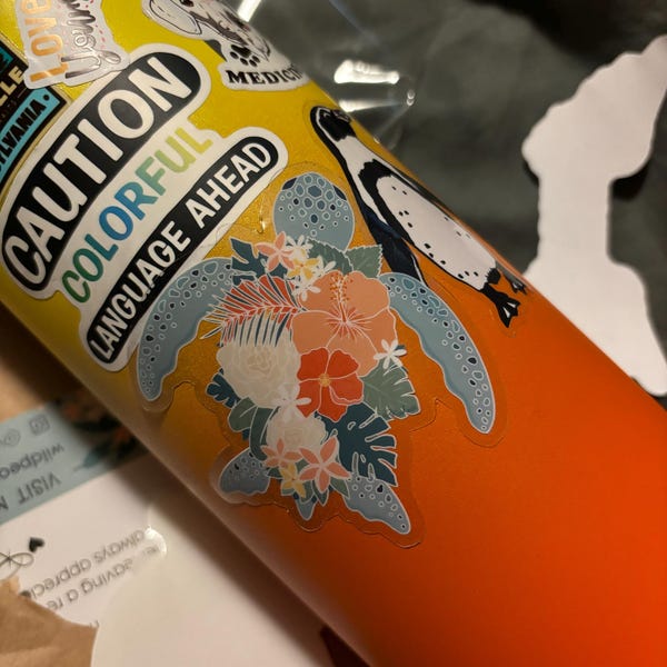 Sea Turtle With Flowers Clear Vinyl Sticker || Ocean Stickers Surf ...