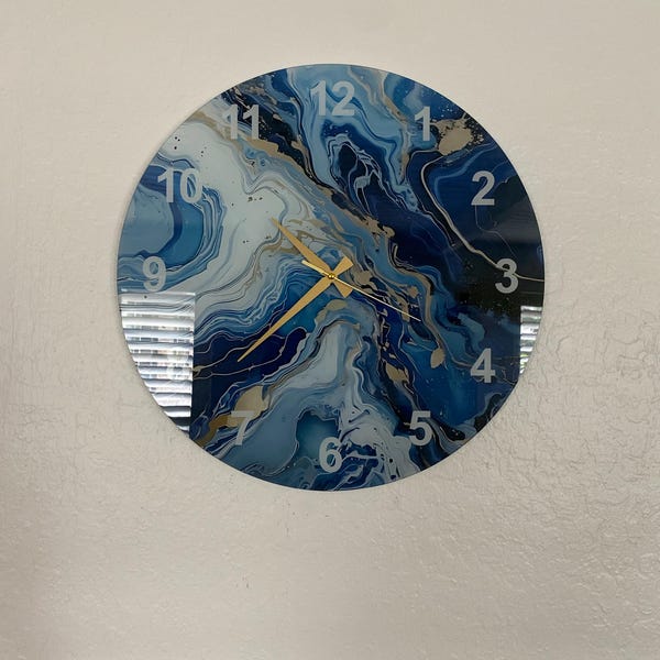 Tempered Glass Wall Clock, Blue Wall Clock, Pebble Wall Clock, Stone ...