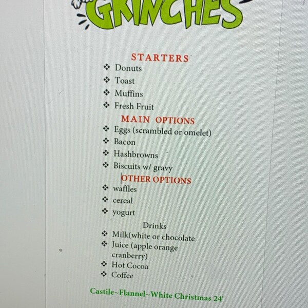 Grinch Christmas Menu Card Template, Editable Holiday Menu, Printable ...