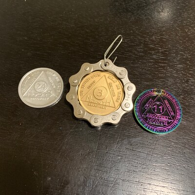AA Chip Keychain Crafted Bicycle Chain Alcoholics Anonymous NA CA ...