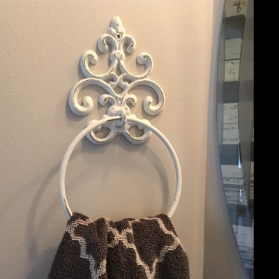 Old World ,cast Iron Towel Holder, Shabby Chic White, Bathroom Decor ...
