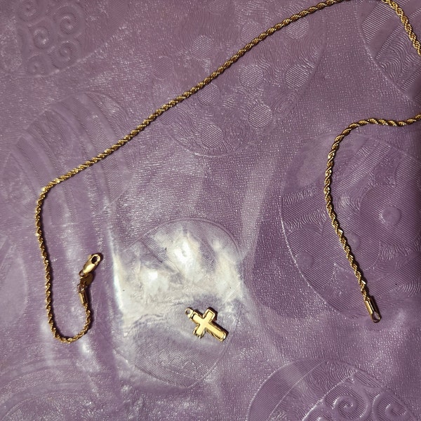18K Baby Cross Necklace,rope Chain With Cross,kids Gold Cross Necklace ...