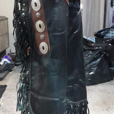 Handmade Cowgirl Chap Buck Skin Suede Blue Leather Pant Rodeo Chap ...