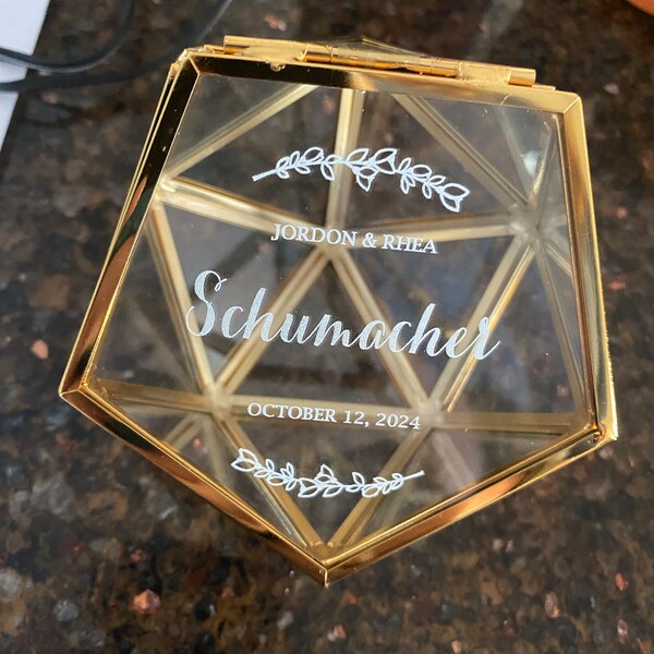 Geometric Glass Ring Box With Moss - Rose Gold or Gold - Personalized ...