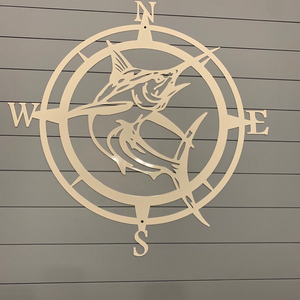 Marlin Compass Rose Metal Wall Art: Nautical Coastal Decor - Etsy