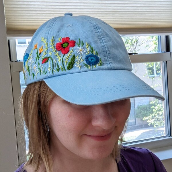 Black Baseball Hat With Hand Embroidered Wildflowers, Custom Design ...