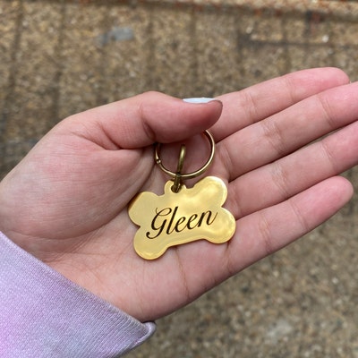 Personalized Gold Dog Bone Pet Tag, Dog Name Tag, Engraved Dog Tag ...