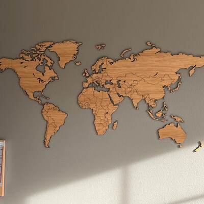 Wooden World Map Oak / Walnut / Bamboo World Map Canvas Push Pin Wood ...