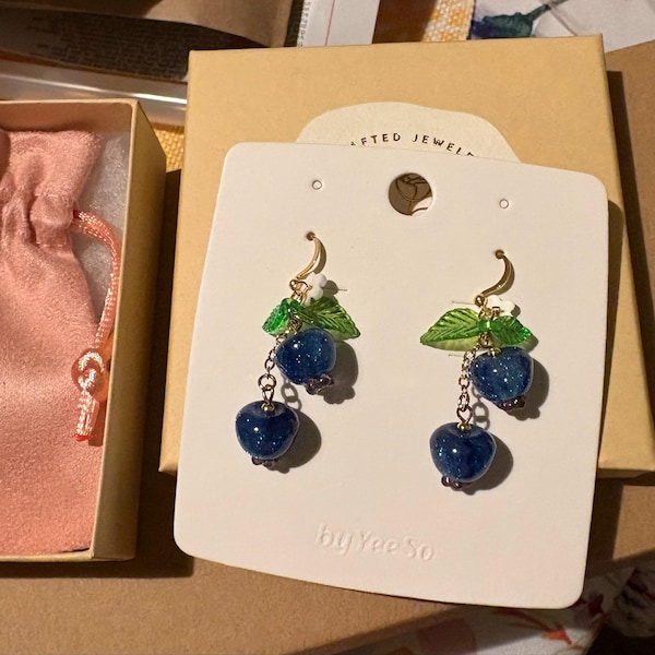 Blueberry Dangle Earrings, Berry Fruit Dangle Earrings, Berry Drop ...