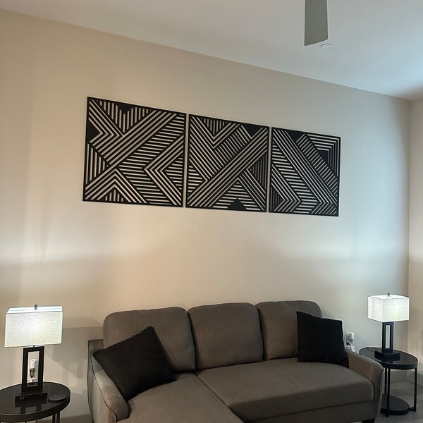 Geometric Lines Panel Set of 3 Wood Wall Art Decor Wooden Nursery Sign ...