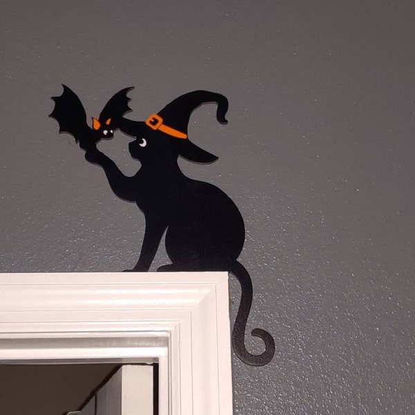 Black Cat Door Topper, Black Cat Door Corner Sign, Halloween Bat Door ...