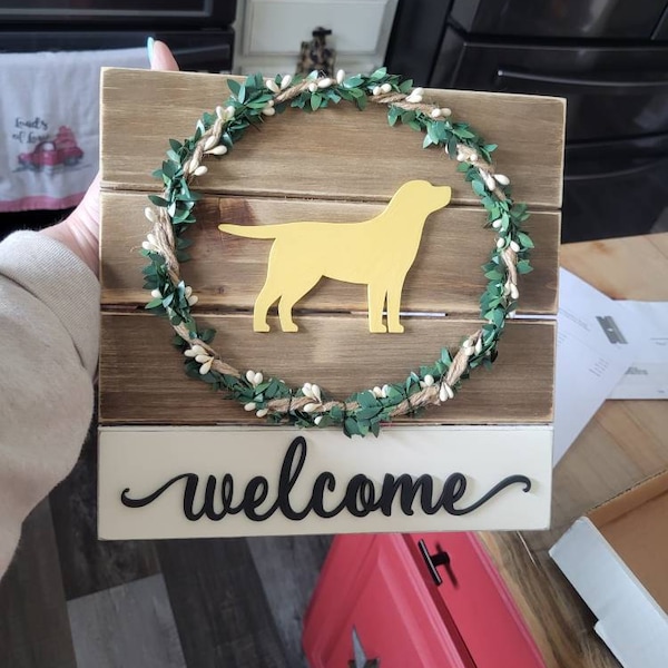 Labrador Retriever Welcome Sign Wood Berry Wreath English Lab Rustic ...