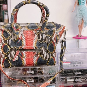 Gray Genuine Python Top Handle Bag, Real Snake Skin, Natural Python ...