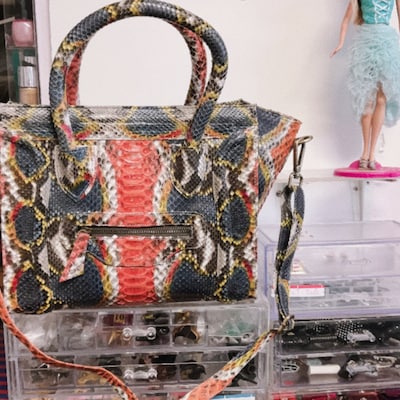 Gray Genuine Python Top Handle Bag, Real Snake Skin, Natural Python ...