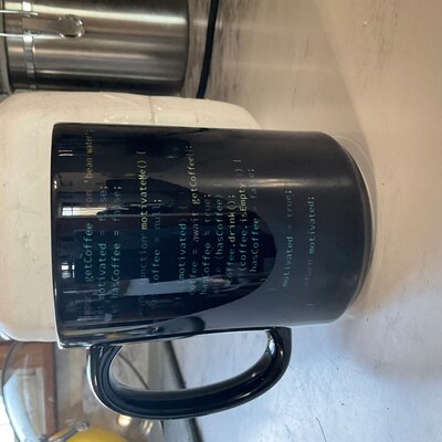 Black 'motivateme' Javascript Code Mug, 15oz - Etsy