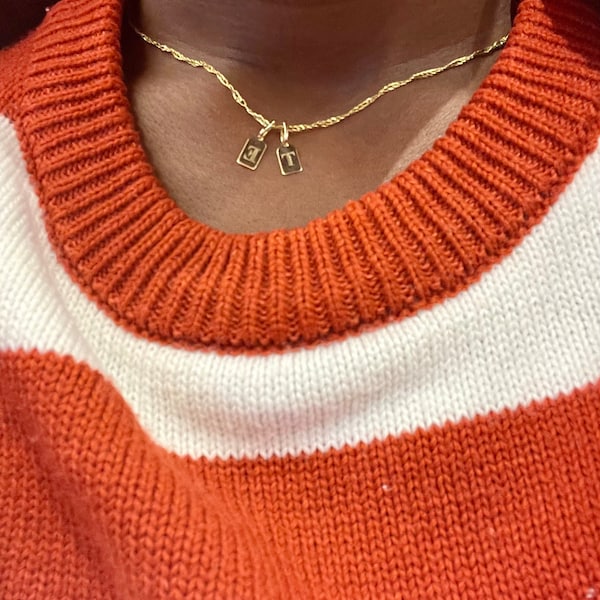 14k SOLID GOLD Initial Tag Charm, Custom Engraved Letter Pendant, Tiny ...
