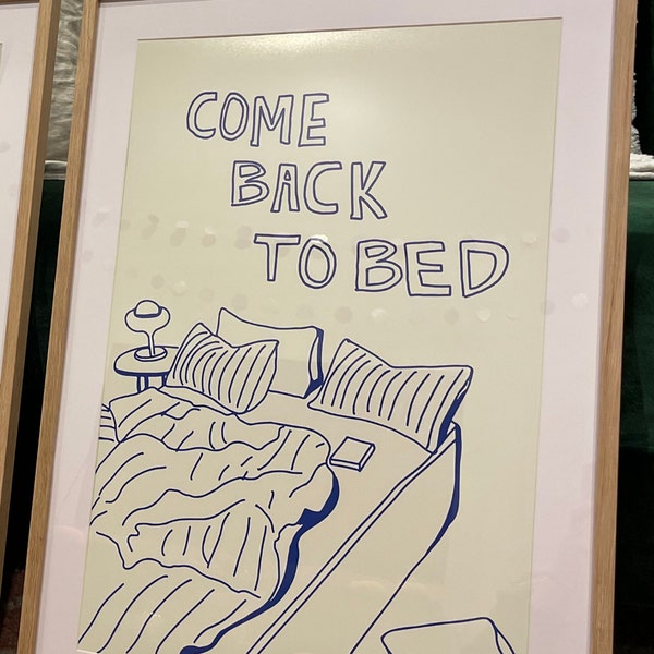 Retro Wall Art, Come Back to Bed Doodle Print, Crayon Sketch Print ...