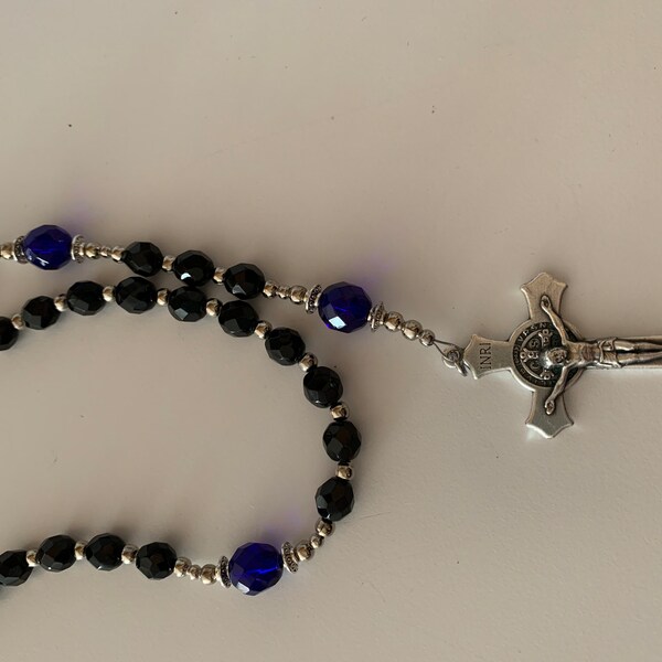 Mens BLACK Onyx 24" Rosary Papal Cross Ferula Catholic Necklace BLACK ...